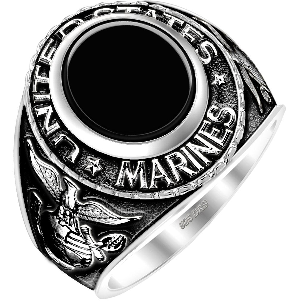 Antiqued Sterling Silver or Vermeil USMC Solid Ring